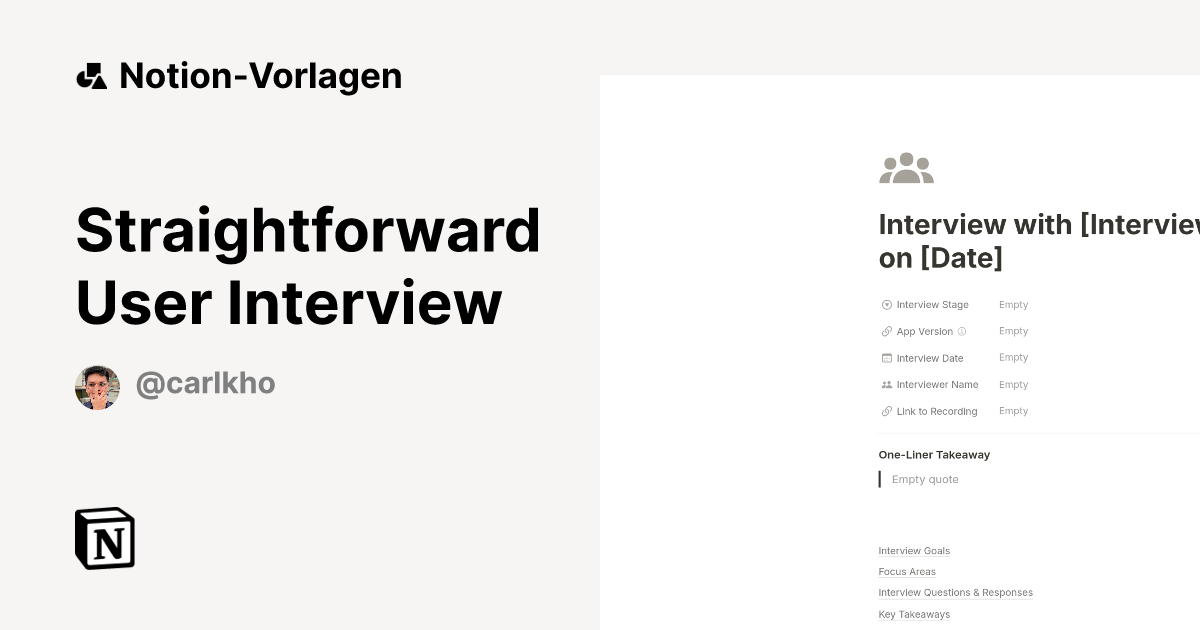 Straightforward User Interview Vorlage | Notion-Marketplace