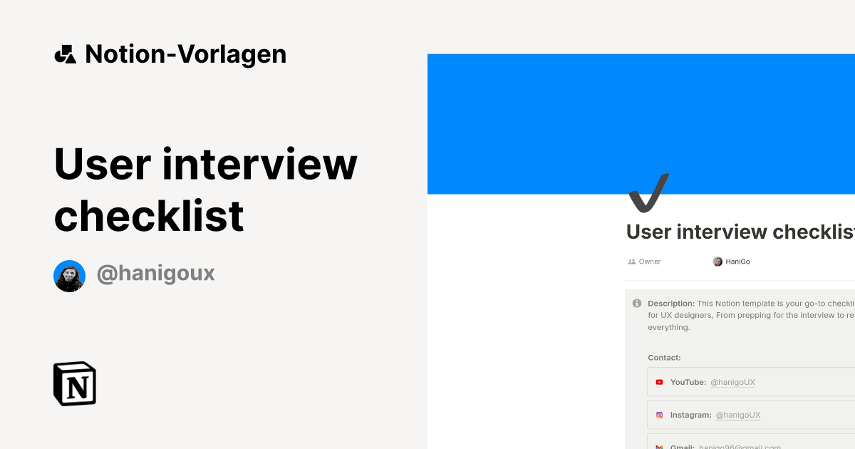 User interview checklist Vorlage | Notion-Marketplace
