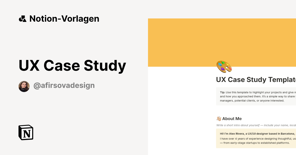 UX Case Study Vorlage von Anastasiia Firsova | Notion-Marketplace