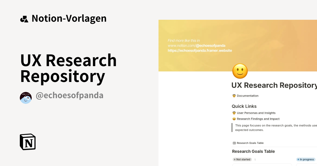 UX Research Repository Vorlage von Echoes of Panda🐼 | Notion-Marketplace