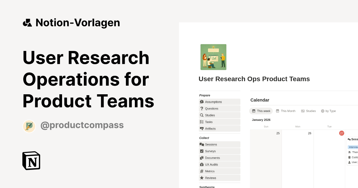 User Research Operations for Product Teams Vorlage | Notion-Marketplace