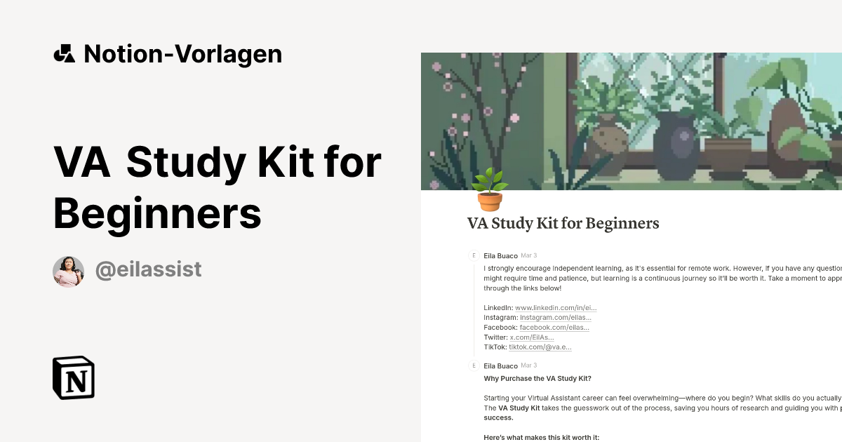 VA Study Kit for Beginners Vorlage | Notion-Marketplace