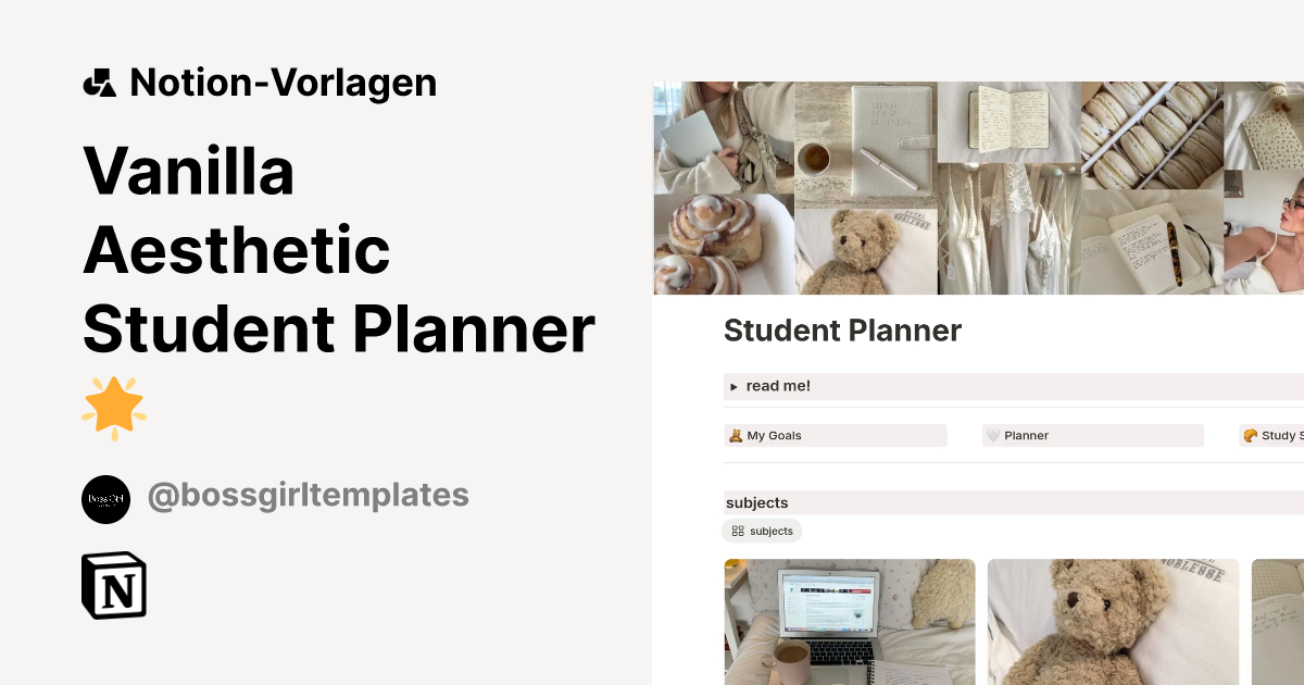 Vanilla Aesthetic Student Planner 🌟 Vorlage | Notion-Marketplace