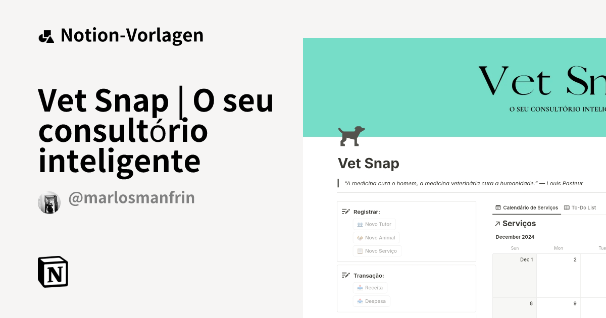 Vet Snap | O seu consultório inteligente Vorlage | Notion-Marketplace