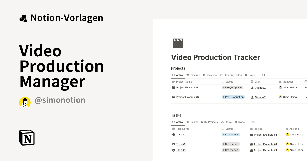 Video Production Manager Vorlage | Notion-Marketplace
