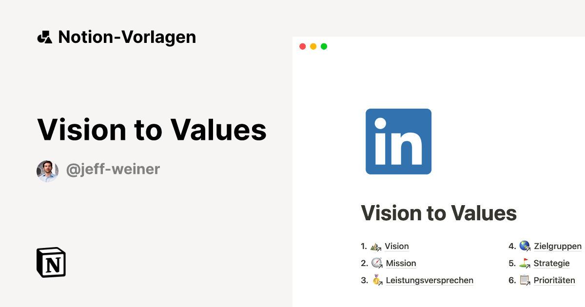 Vision to Values Vorlage von Jeff Weiner | Notion-Marketplace
