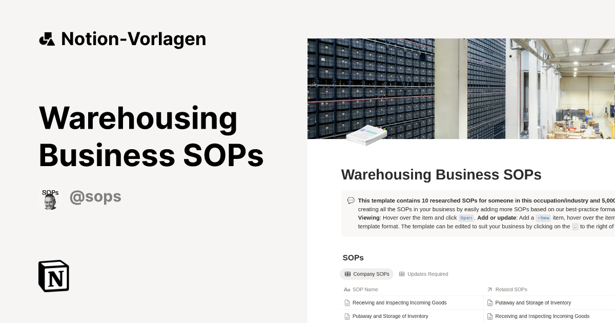 Warehousing Business SOPs Vorlage von SOPs | Notion-Marketplace