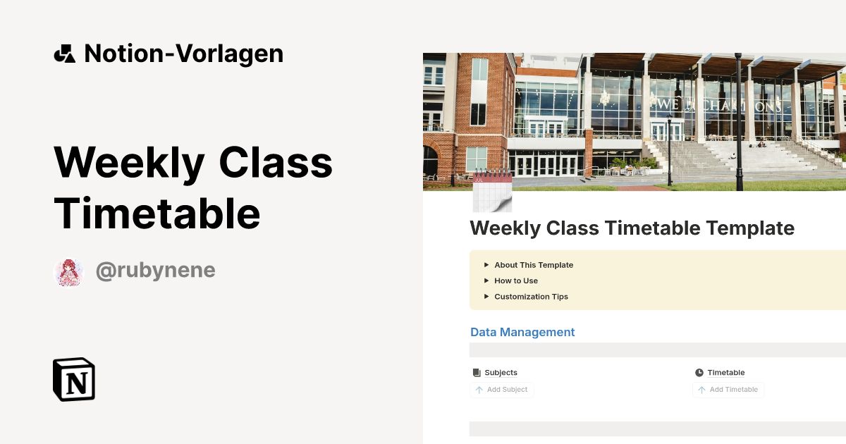 Weekly Class Timetable Vorlage von Ruby Nathan | Notion-Marketplace