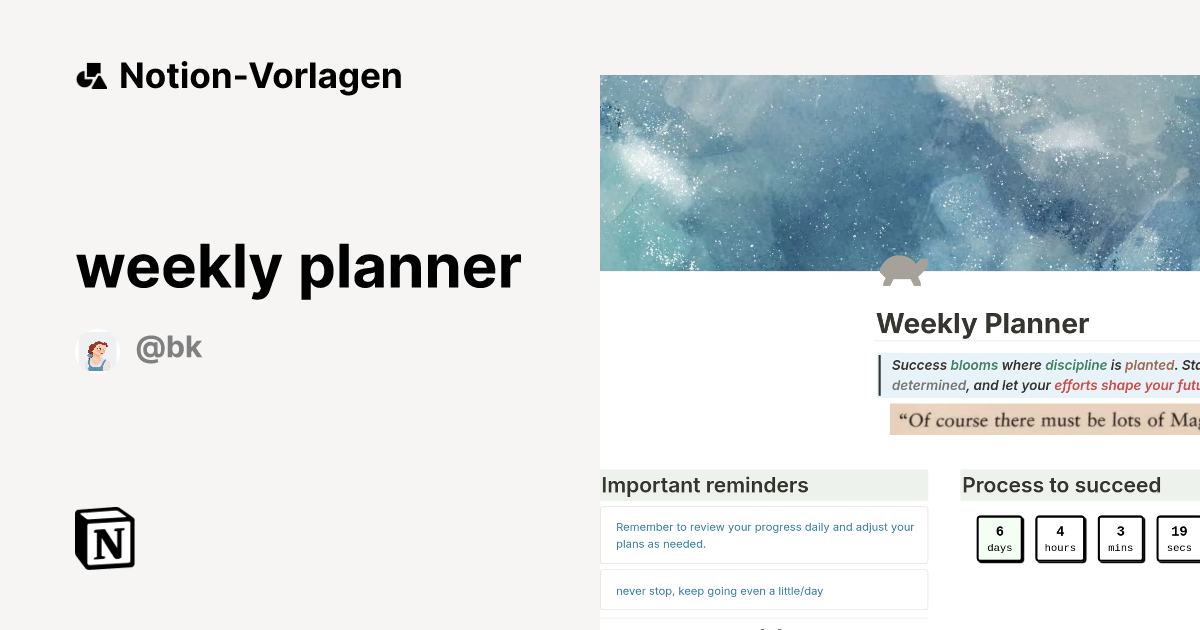 weekly planner Vorlage | Notion-Marketplace