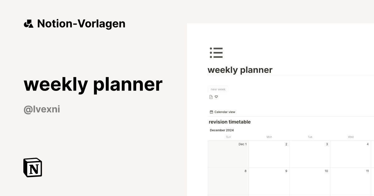 weekly planner Vorlage von lvexni | Notion-Marketplace