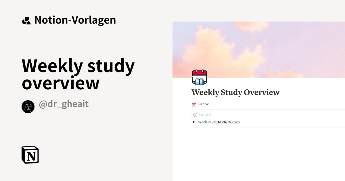 Weekly study overview Vorlage | Notion-Marketplace