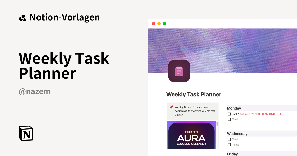 Weekly Task Planner Vorlage | Notion-Marketplace