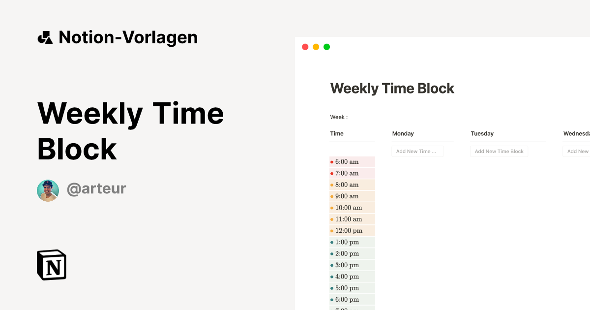 Weekly Time Block Vorlage von Arteur | Notion-Marketplace