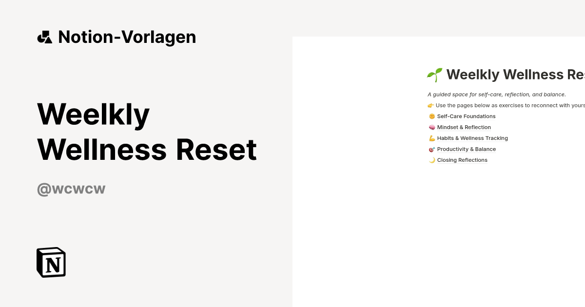 Weelkly Wellness Reset Vorlage | Notion-Marketplace