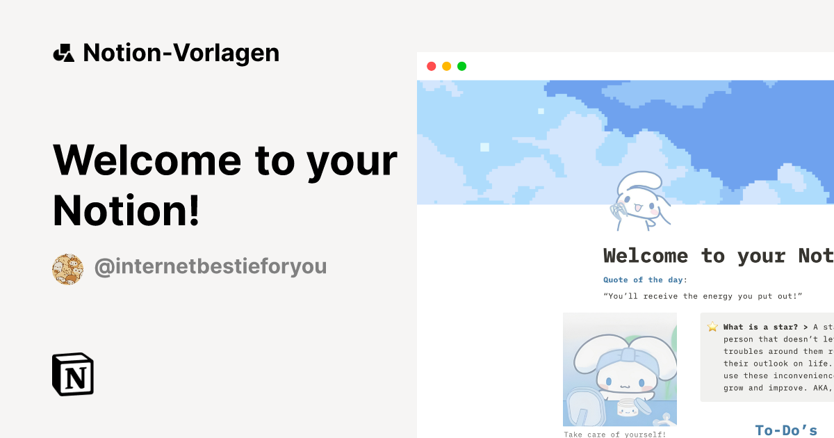 Welcome to your Notion! Vorlage von Internet Bestie | Notion-Marketplace