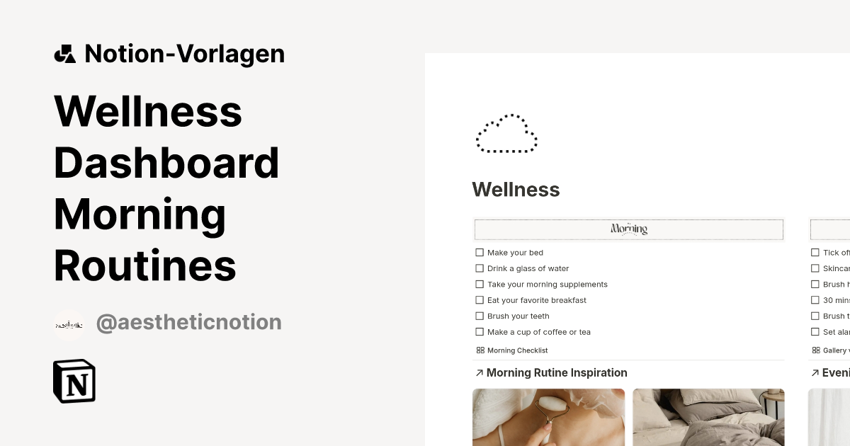 Wellness Dashboard Morning Routines Vorlage von My Aesthetic Notion | Notion-Marketplace