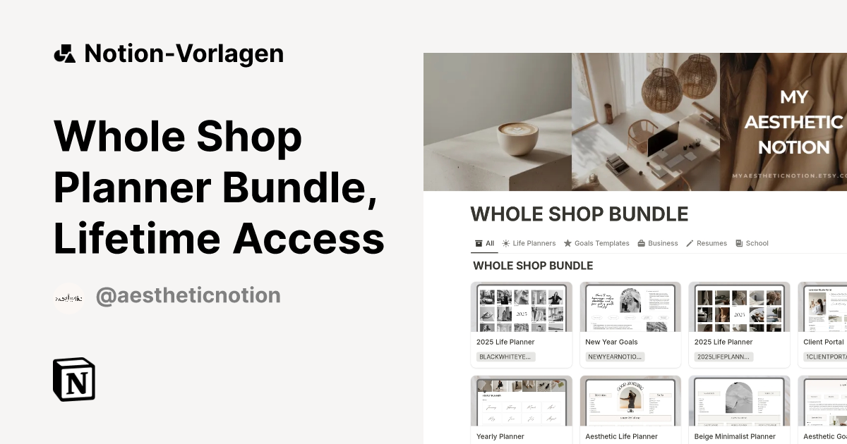 Whole Shop Planner Bundle, Lifetime Access Vorlage | Notion-Marketplace