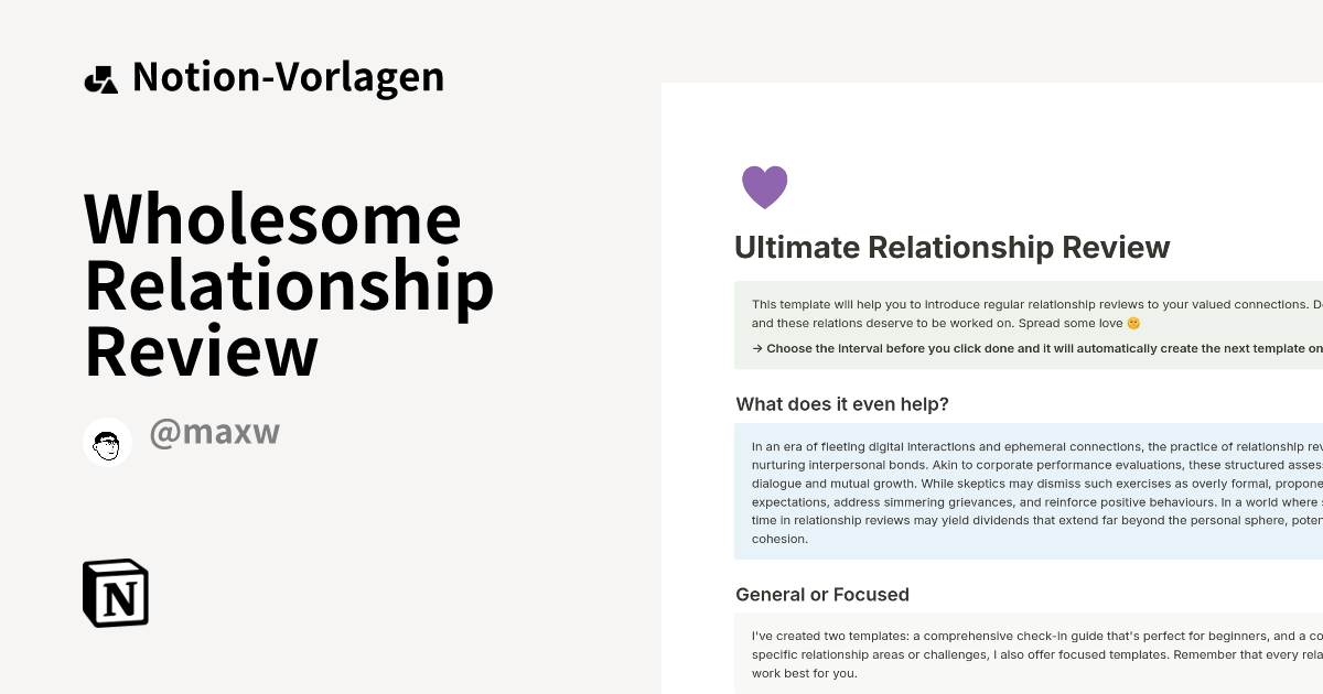 Wholesome Relationship Review Vorlage von Max | Notion-Marketplace
