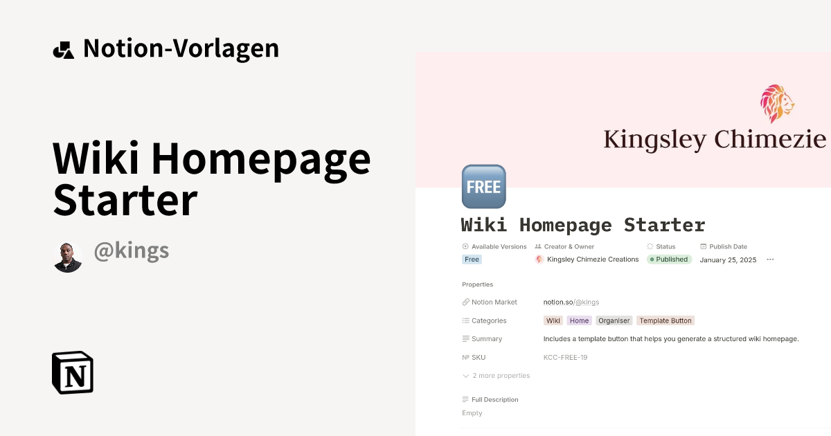 Wiki Homepage Starter Vorlage von Kingsley | Notion-Marketplace
