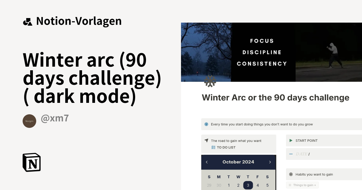 Winter arc (90 days challenge) ( dark mode) Vorlage | Notion-Marketplace