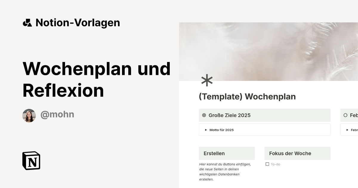 Wochenplan und Reflexion Vorlage von Rebecca Mohn | Notion-Marketplace