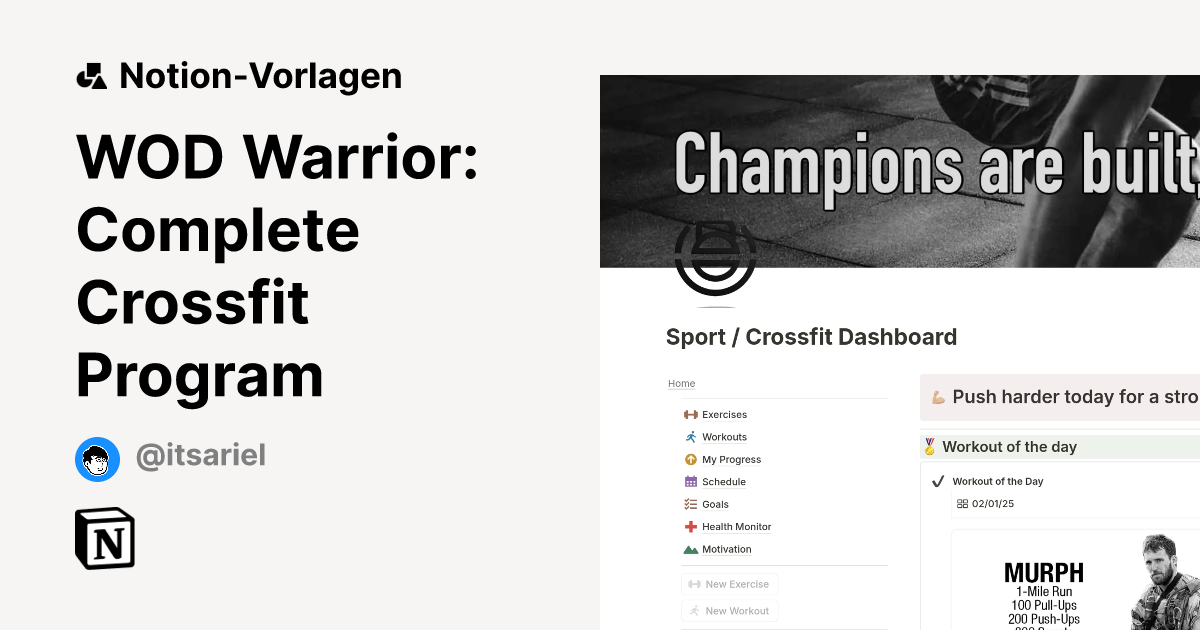 WOD Warrior: Complete Crossfit Program Vorlage | Notion-Marketplace