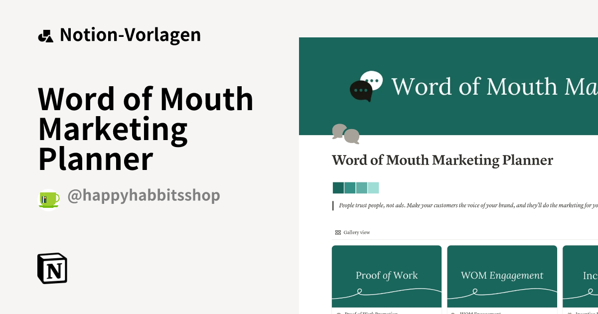 Word of Mouth Marketing Planner Vorlage von Happy Habbits | Notion-Marketplace