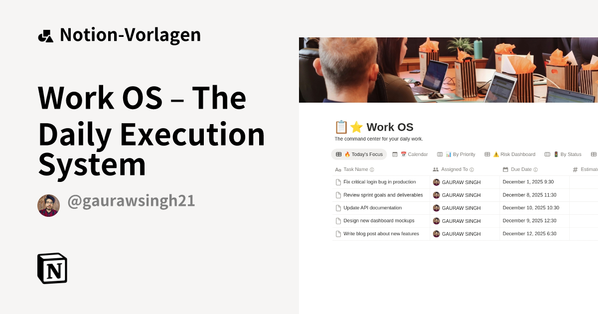 Work OS – The Daily Execution System Vorlage | Notion-Marketplace