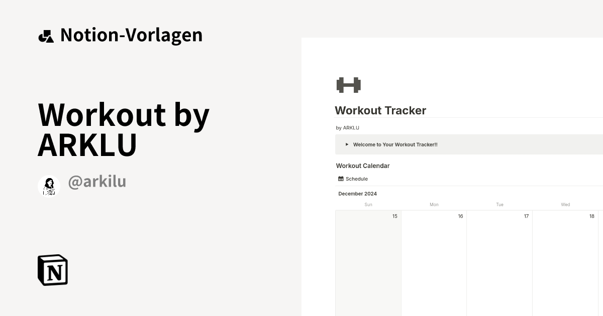 Workout by ARKLU Vorlage | Notion-Marketplace