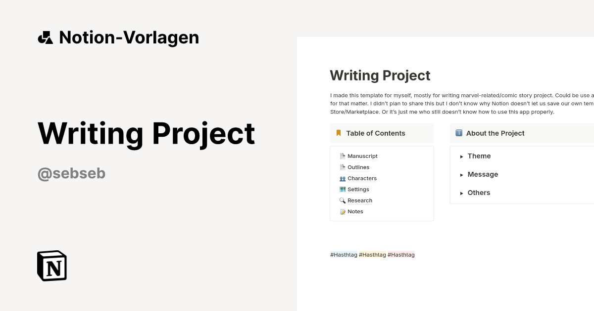 Writing Project Vorlage | Notion-Marketplace