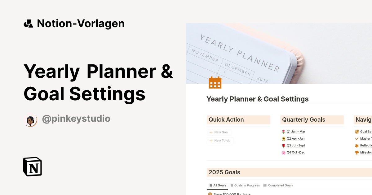 Yearly Planner & Goal Settings Vorlage | Notion-Marketplace