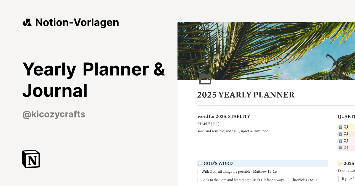 Yearly Planner & Journal Vorlage von Ki's Cozy Crafts | Notion-Marketplace