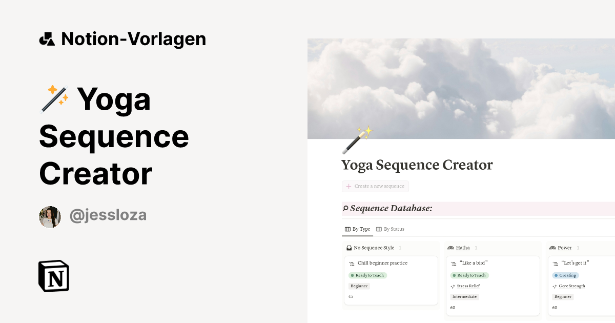 🪄 Yoga Sequence Creator Vorlage | Notion-Marketplace