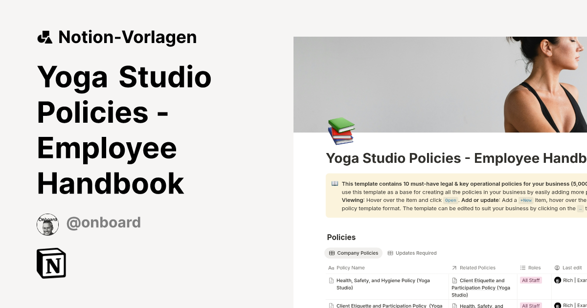 Yoga Studio Policies - Employee Handbook Vorlage | Notion-Marketplace