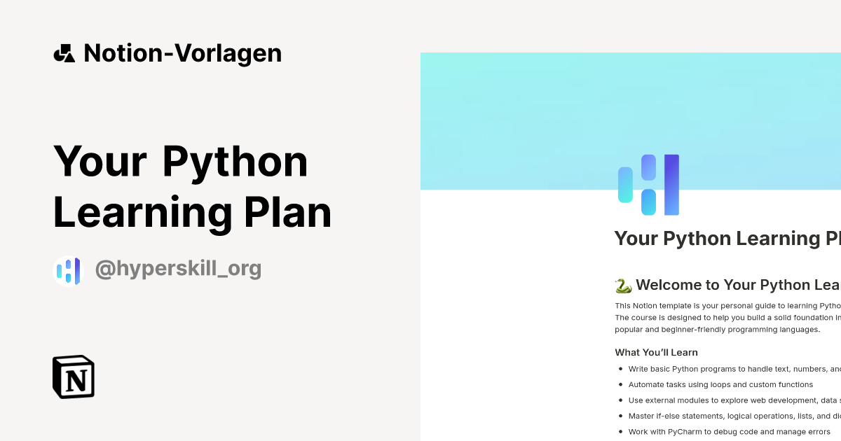 Your Python Learning Plan Vorlage | Notion-Marketplace