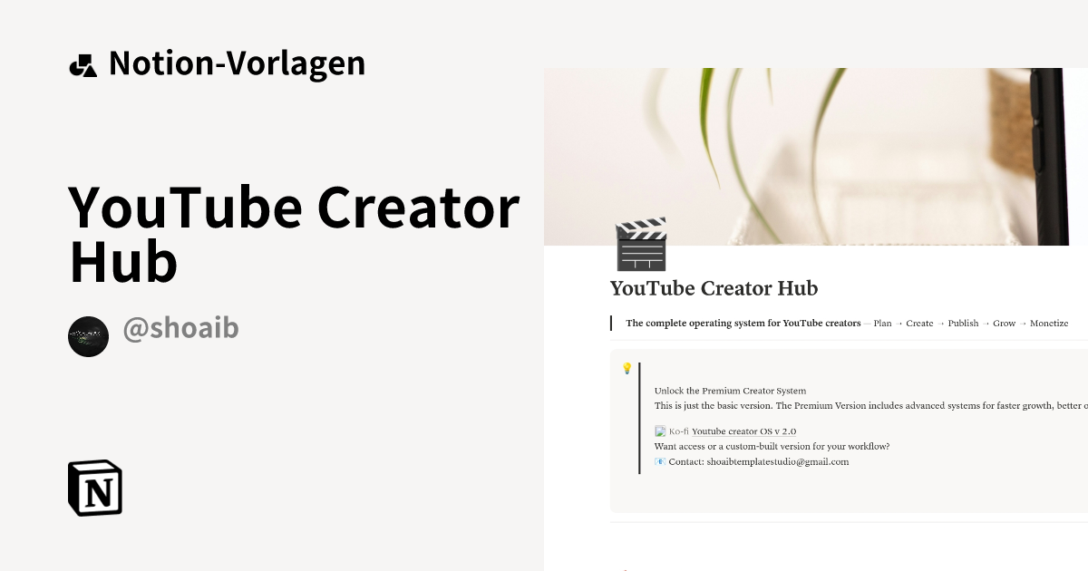 YouTube Creator Hub Vorlage | Notion-Marketplace