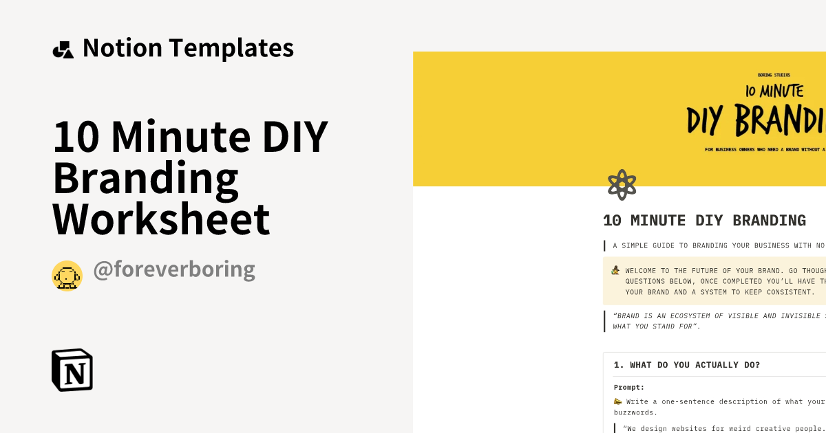 10 Minute DIY Branding Worksheet Template by Eden | Notion Marketplace