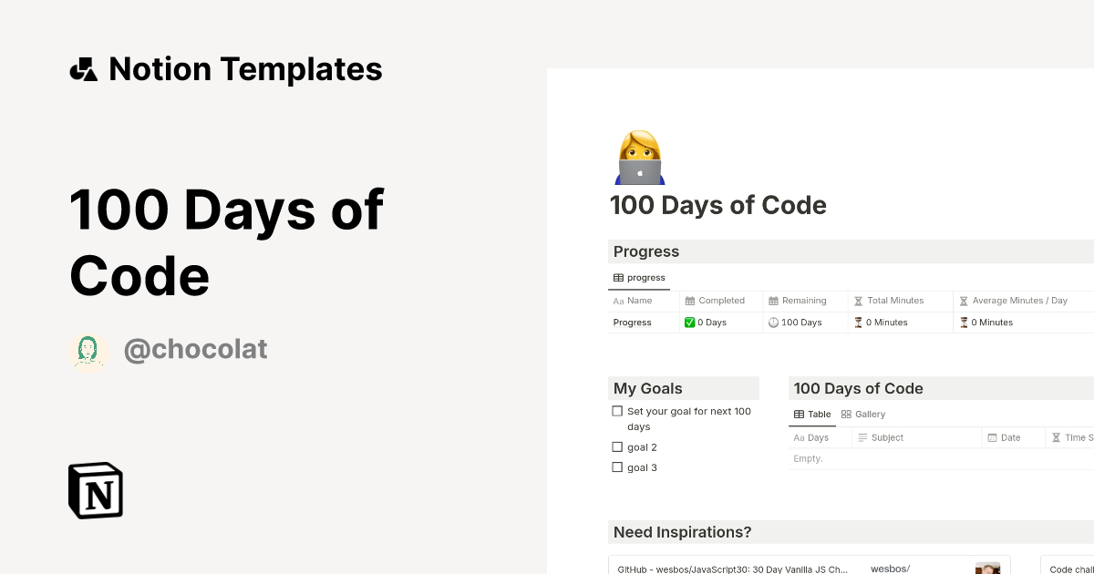 100 Days of Code Template by chocolat | Notion Marketplace