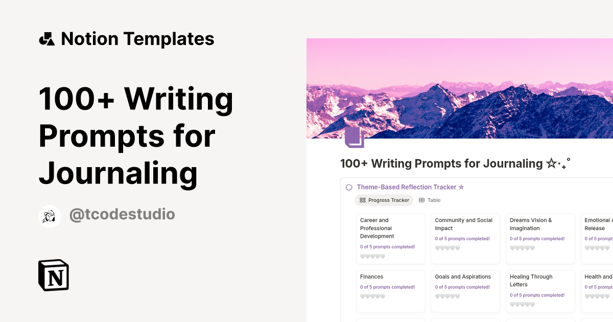 100+ Writing Prompts for Journaling Template by tcodestudio | Notion ...