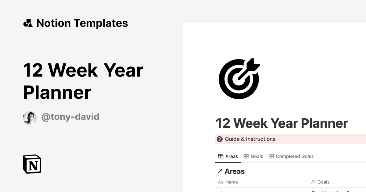 12 Week Year Planner Template by Tony David | Notion Marketplace