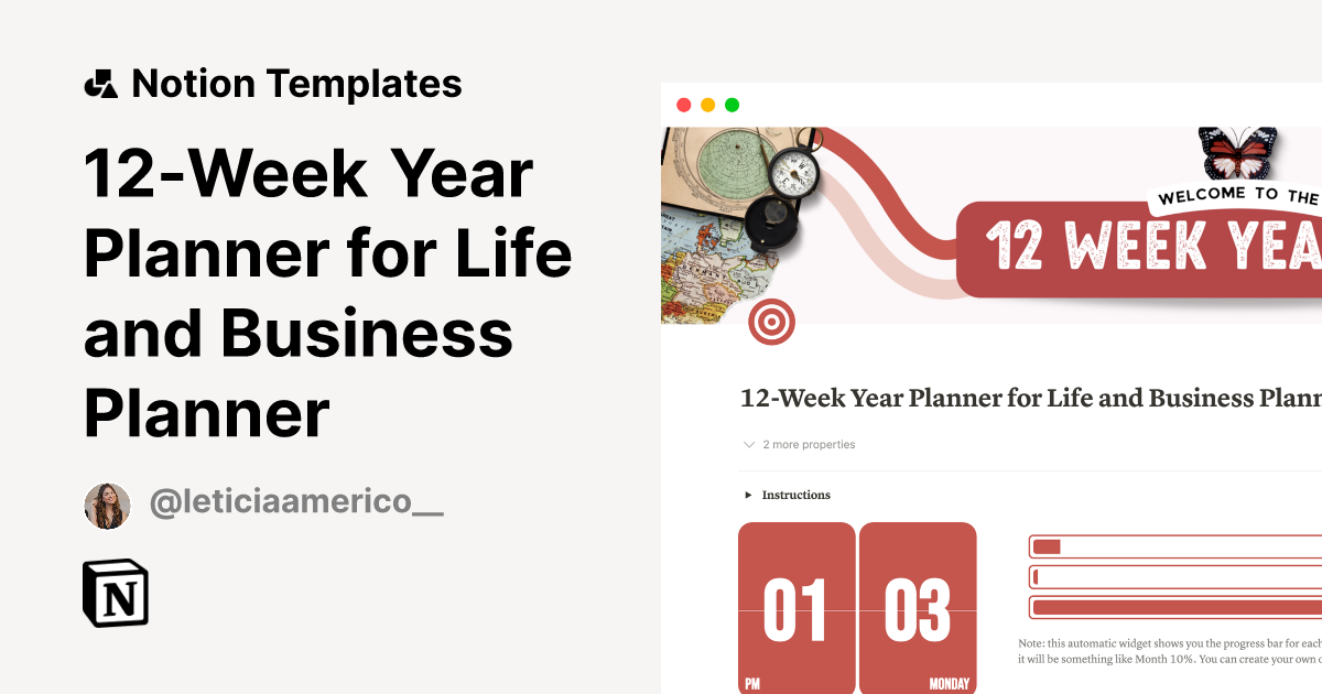 12-Week Year Planner for Life and Business Planner Template by ...