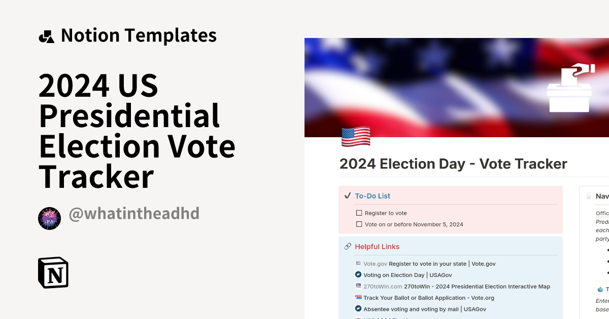 2024 US Presidential Election Vote Tracker Template | Notion Marketplace
