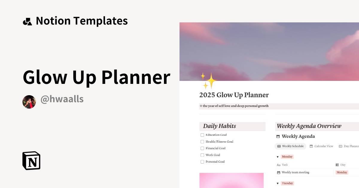Glow Up Planner Template | Notion Marketplace