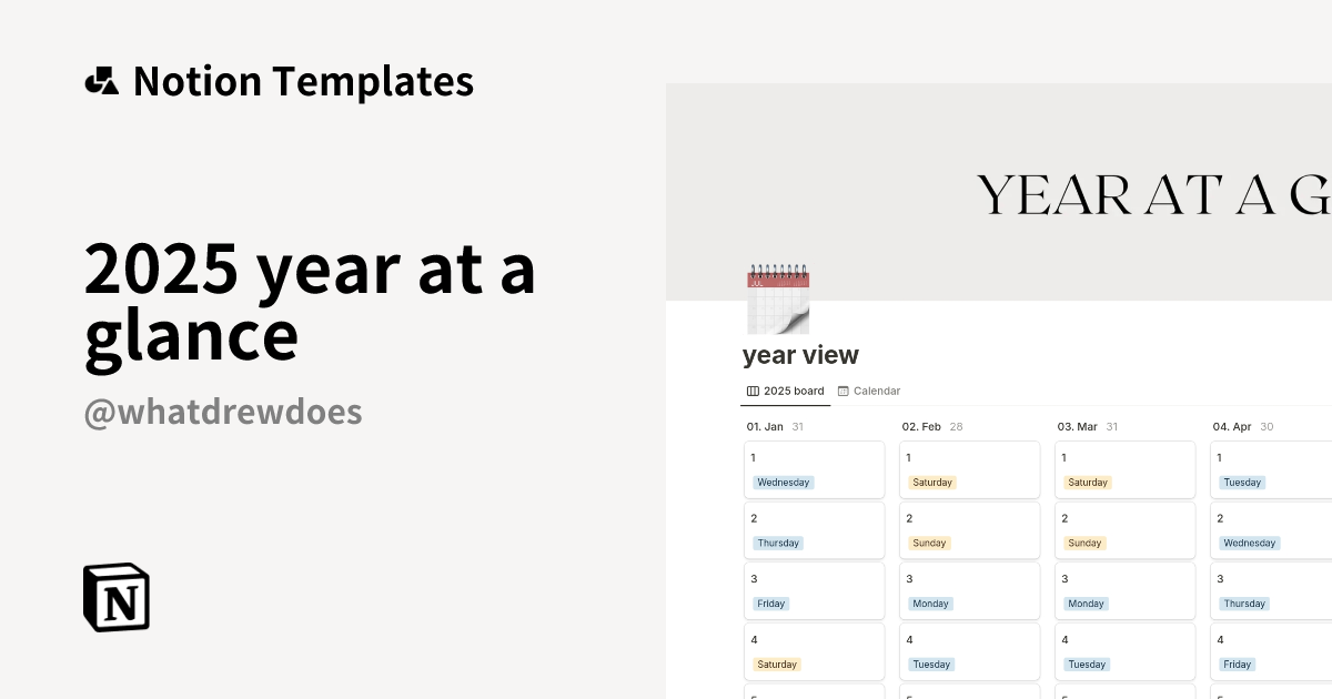 2025 year at a glance Template | Notion Marketplace