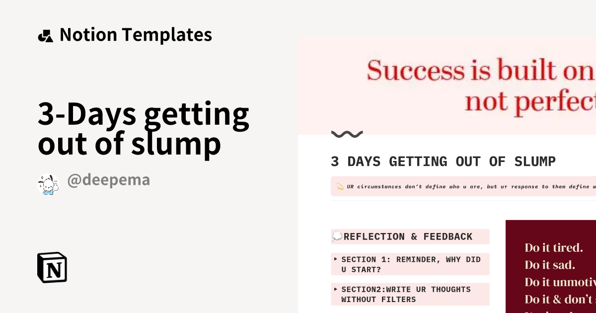 3-Days getting out of slump Template by Emma | Notion Marketplace