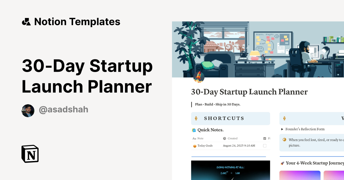 30-Day Startup Launch Planner Template | Notion Marketplace