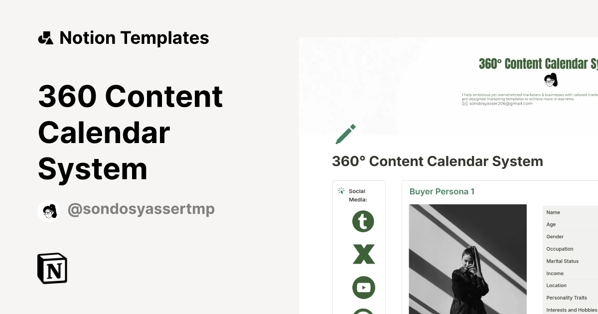 360 Content Calendar System Template by Sondos Yasser | Notion Marketplace