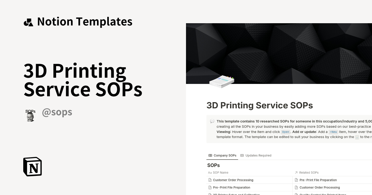 3D Printing Service SOPs Template | Notion Marketplace