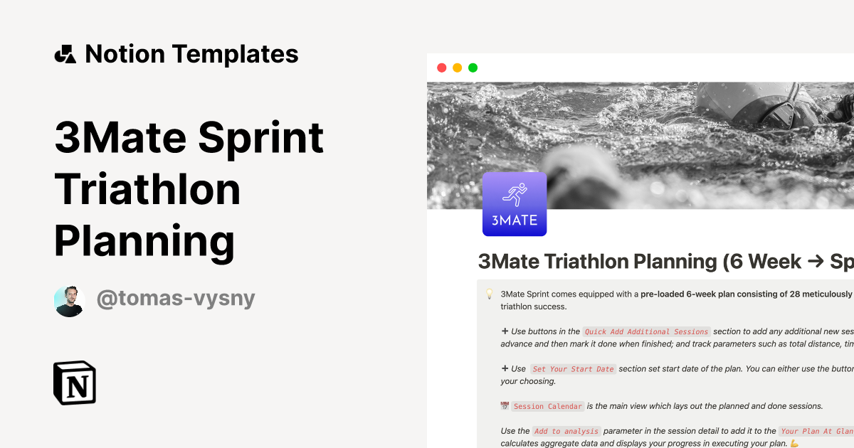 3Mate Sprint Triathlon Planning Template by Tomas Vysny | Notion Marketplace