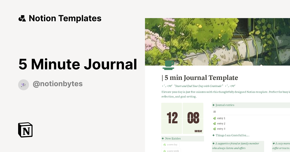 5 Minute Journal Template by Notion Bytes | Notion Marketplace